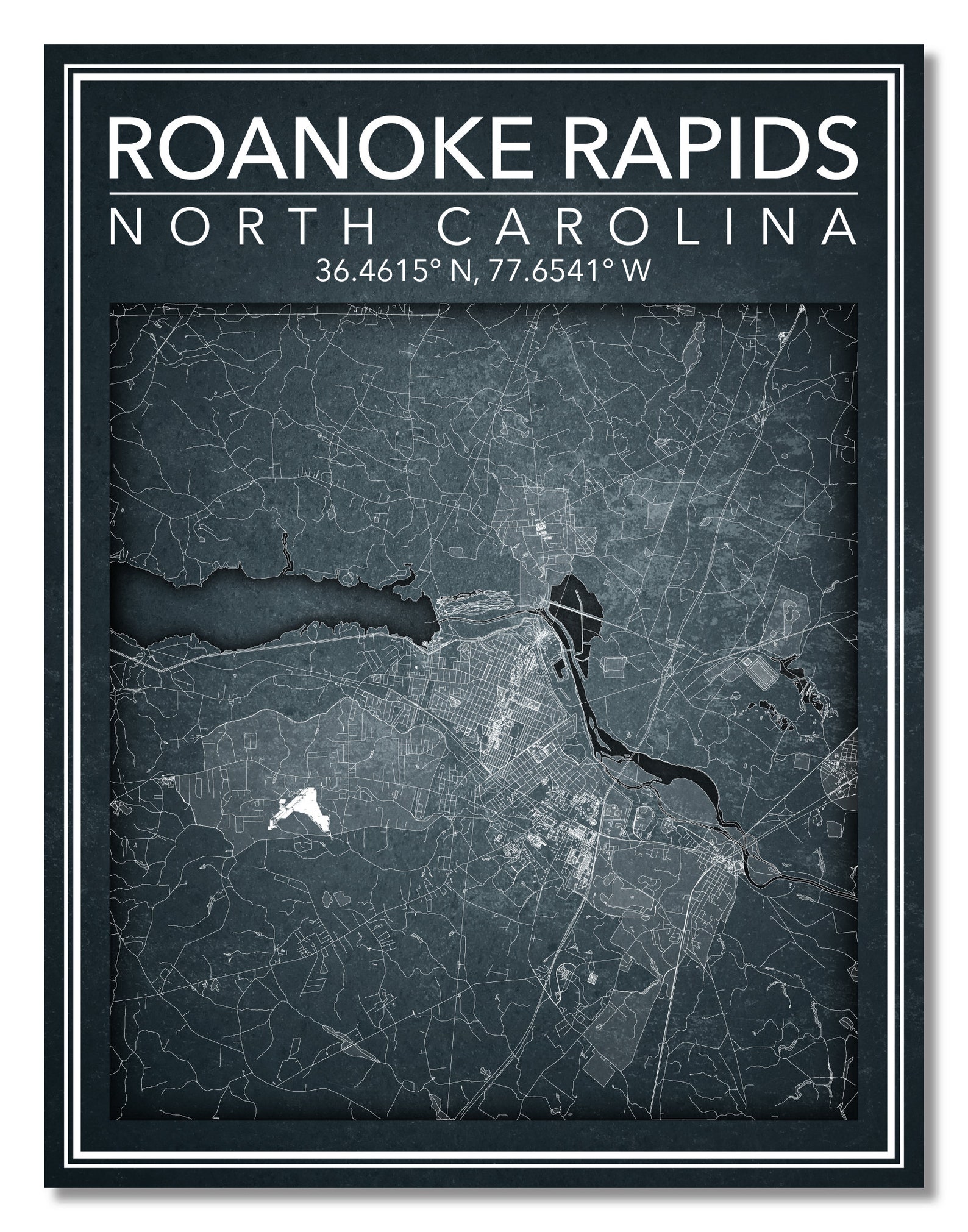 Wall Art Map Print of Roanoke Rapids North Carolina - Etsy