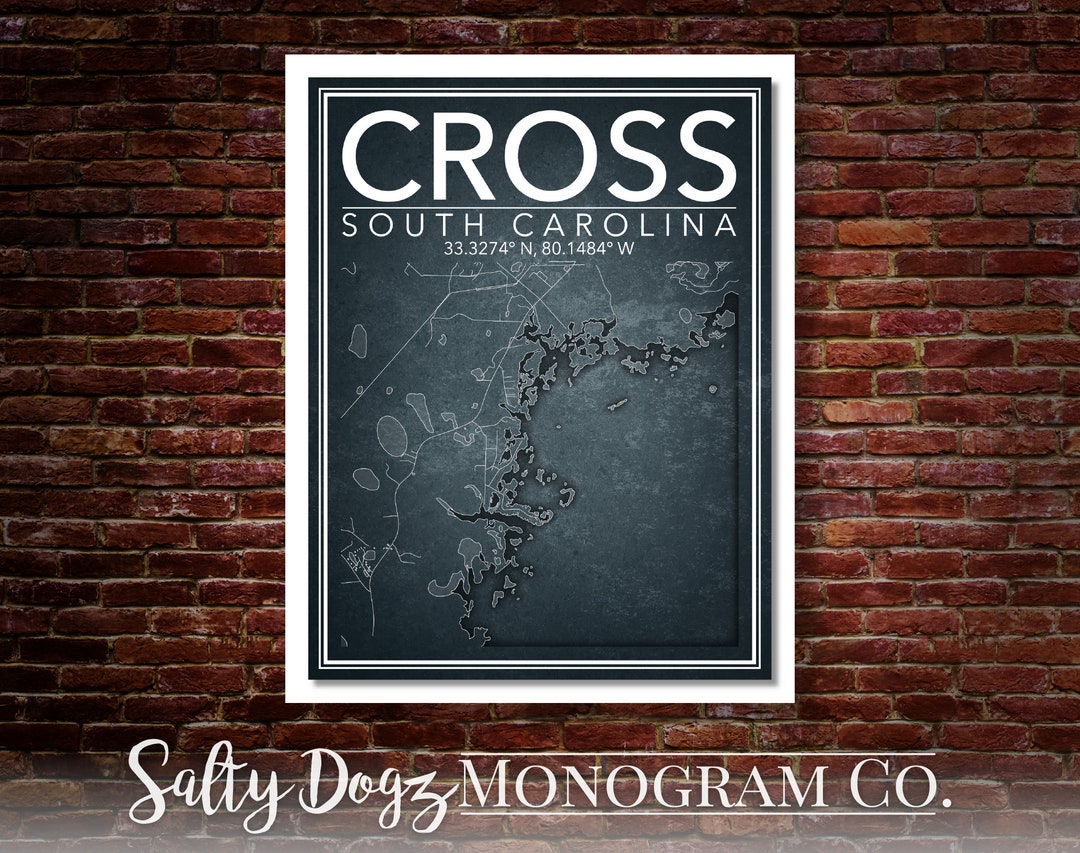 Wall Art Map Print of Cross, South Carolina! - Etsy