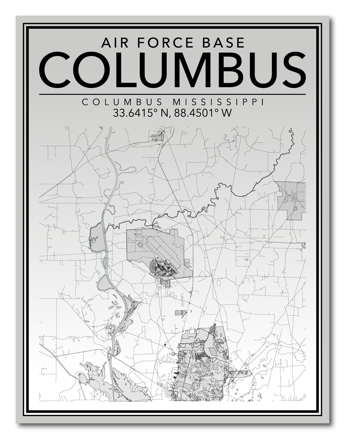 Wall Art Map Print of Air Force Base Columbus MS - Etsy