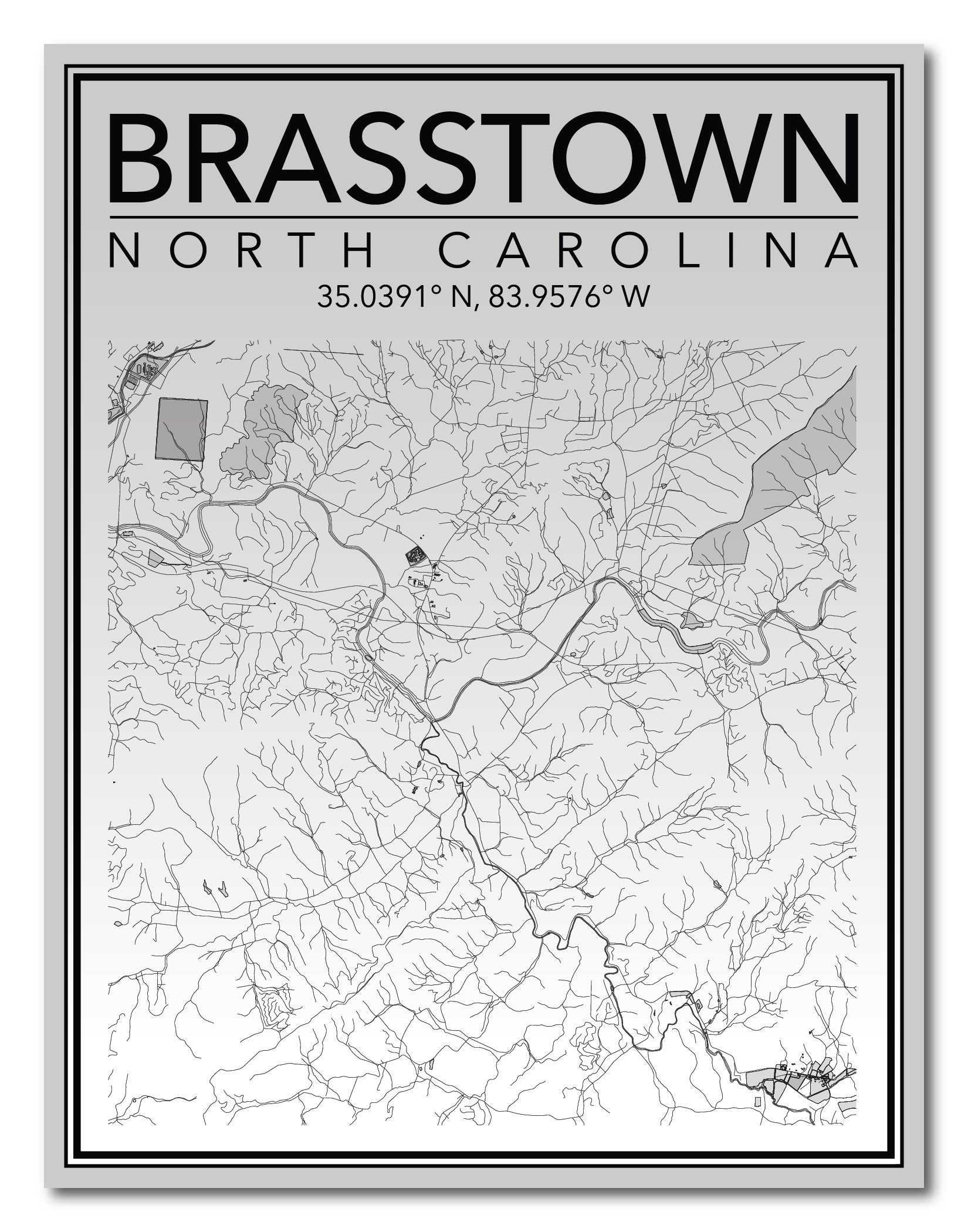 Wall Art Map Print of Brasstown North Carolina - Etsy