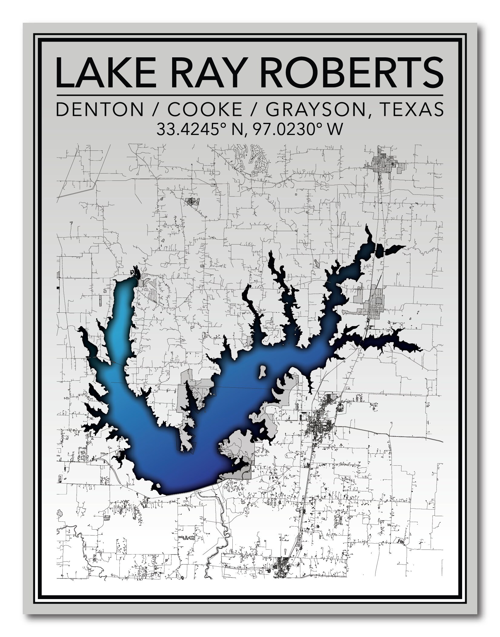 Wall Art Map Print of Lake Ray Roberts, Texas! - Etsy