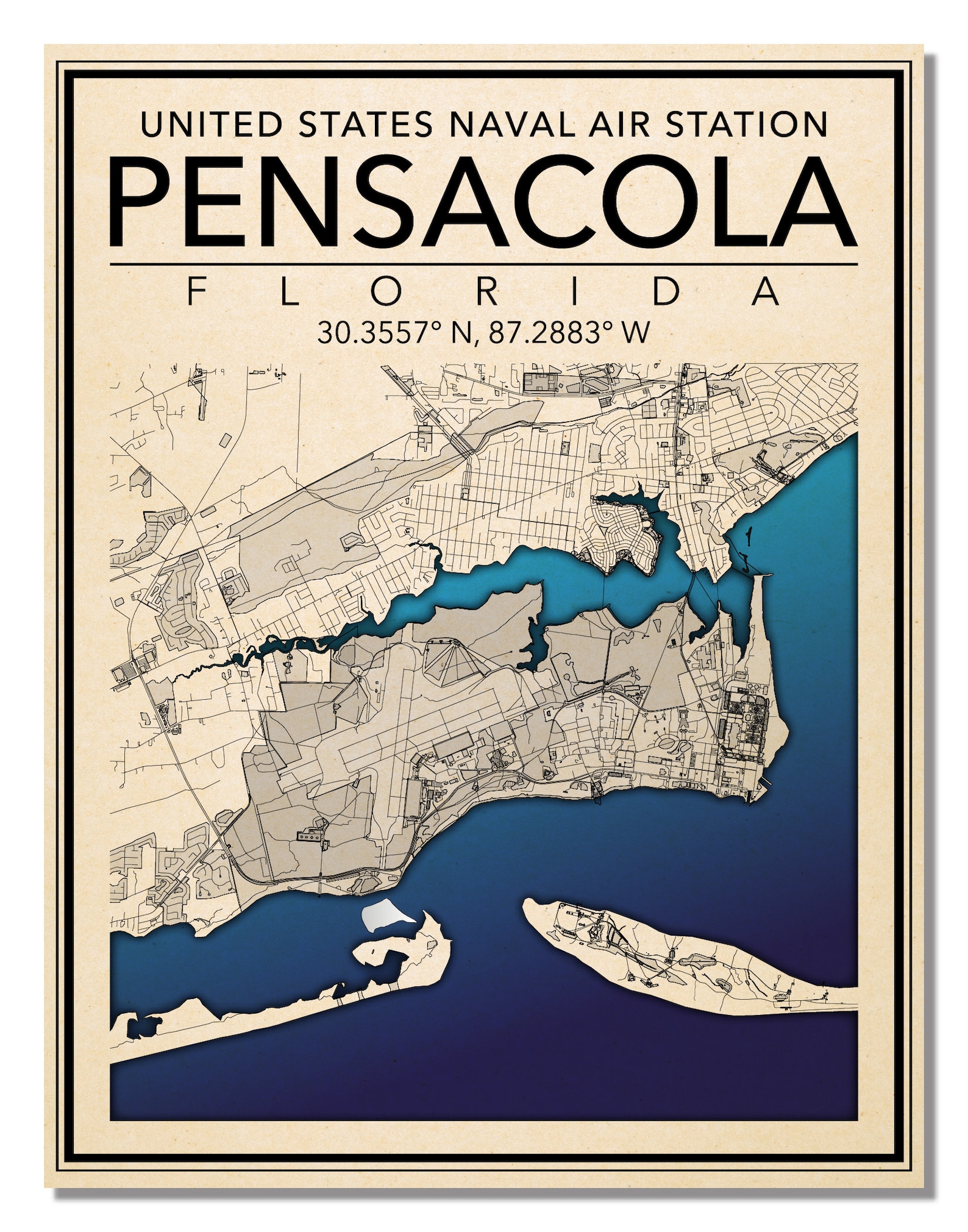 Wall Art Map Print of Naval Air Station Pensacola, Florida! - Etsy
