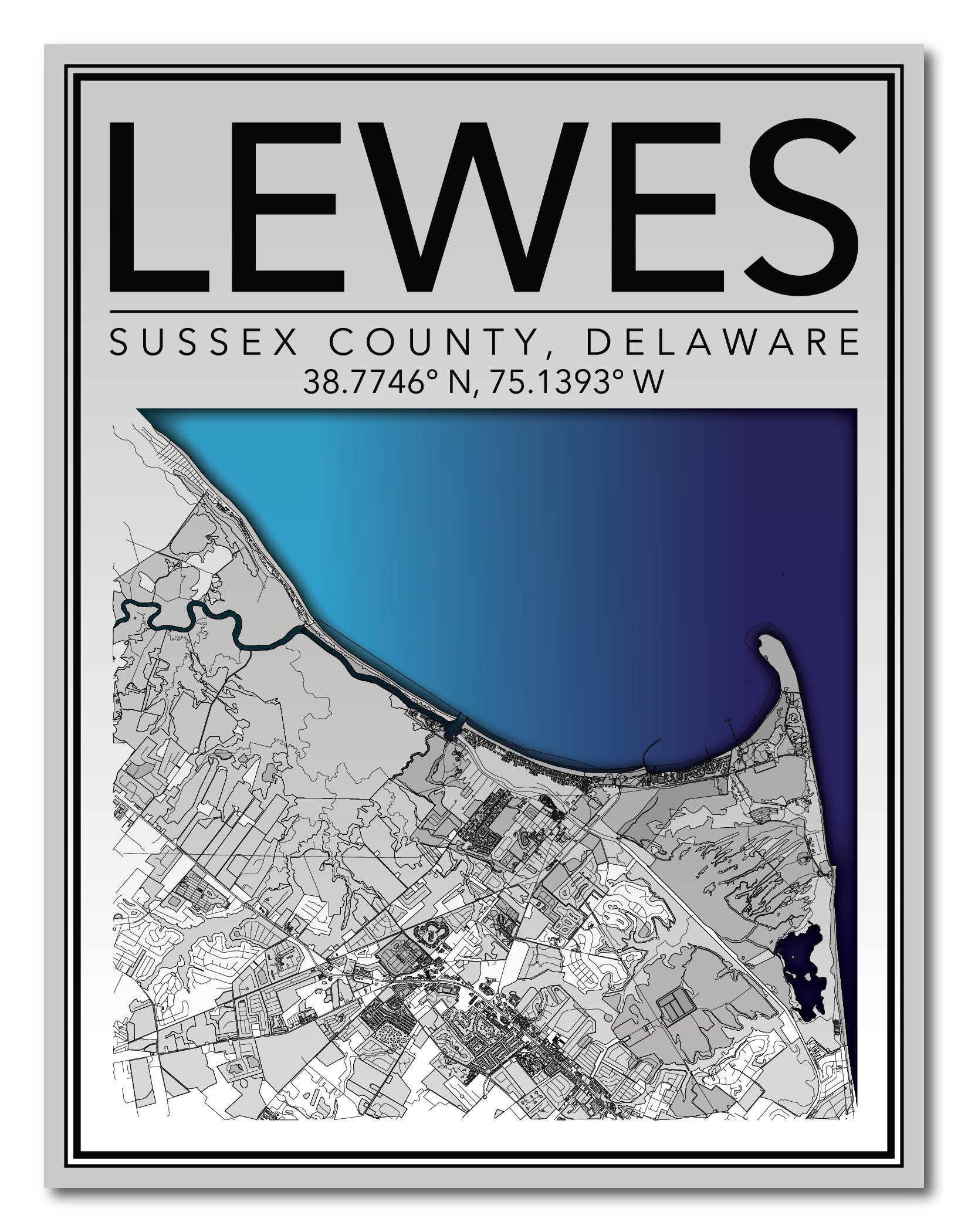 Wall Art Map Print of Lewes, Sussex County, Delaware!!! - Etsy