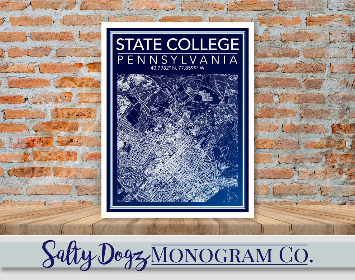 Wall Art Map State College Pennsylvania - Etsy