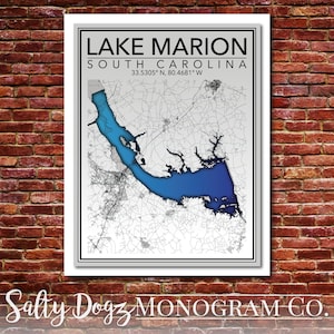 Wall Art Map Print of Lake Marion, South Carolina! - Etsy