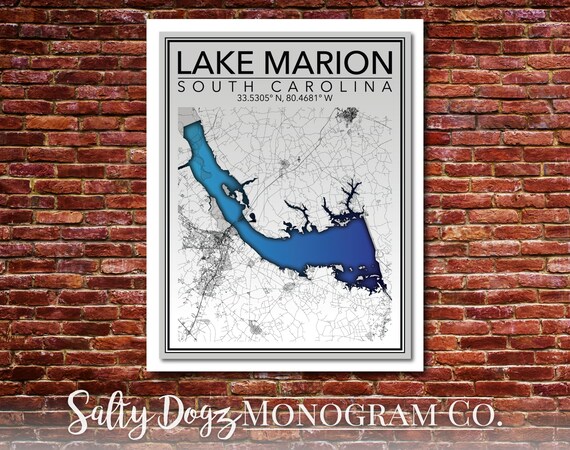 Wall Art Map Print of Lake Marion South Carolina - Etsy UK