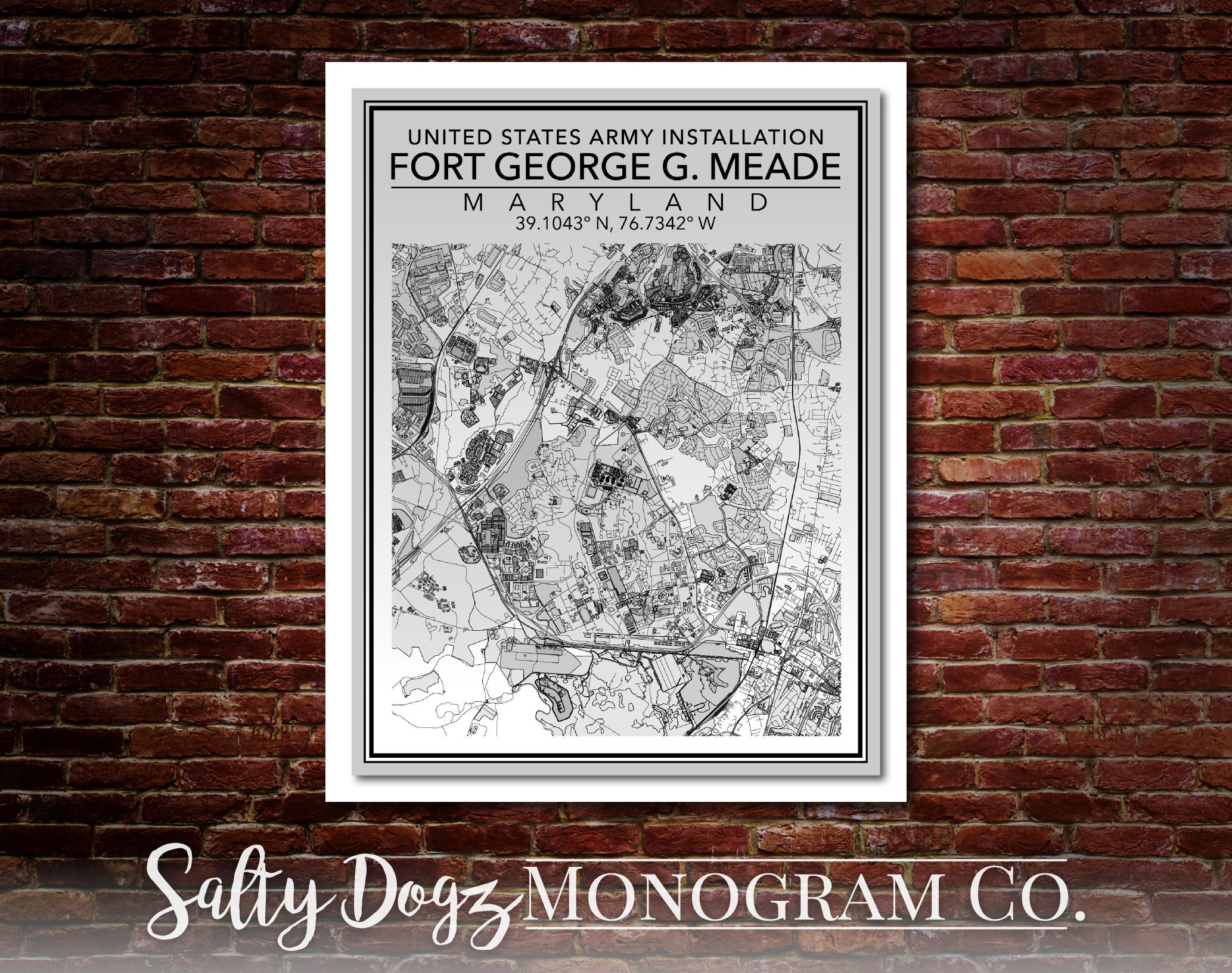 Wall Art Map Print of Fort George G. Meade Maryland La | Etsy