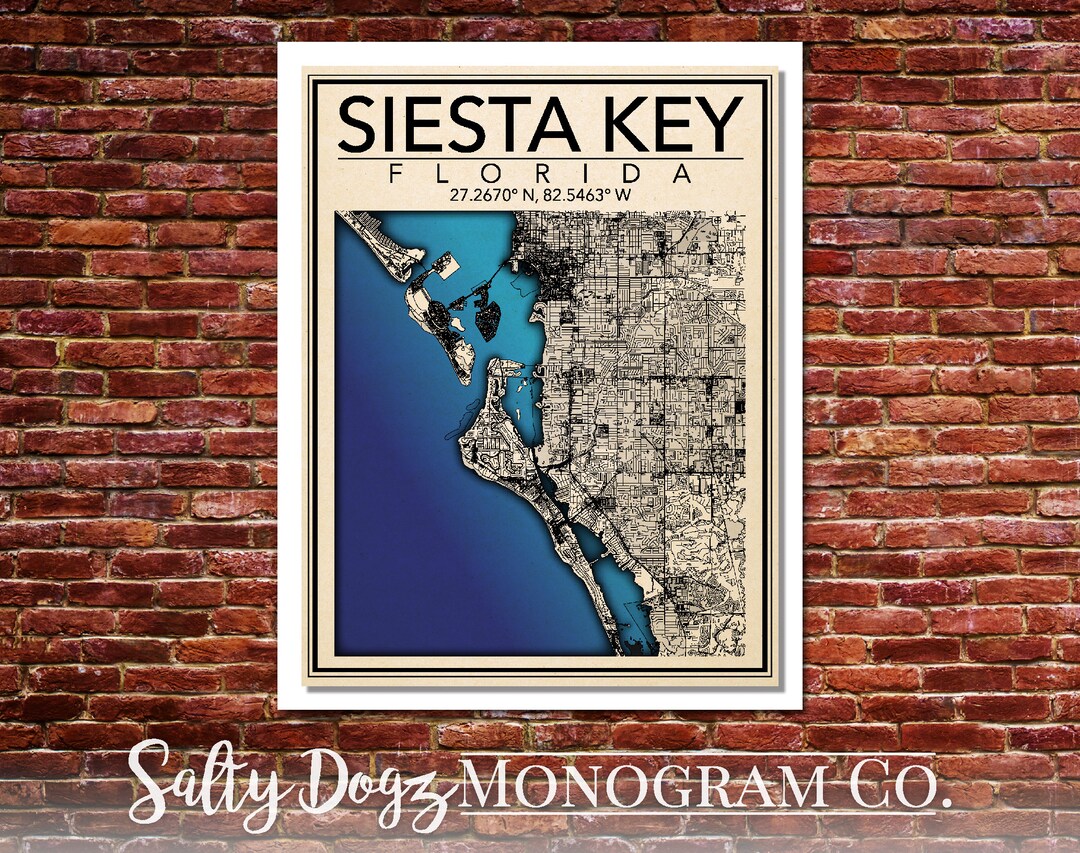 Wall Art Map Print of Siesta Key, Florida!! - Etsy