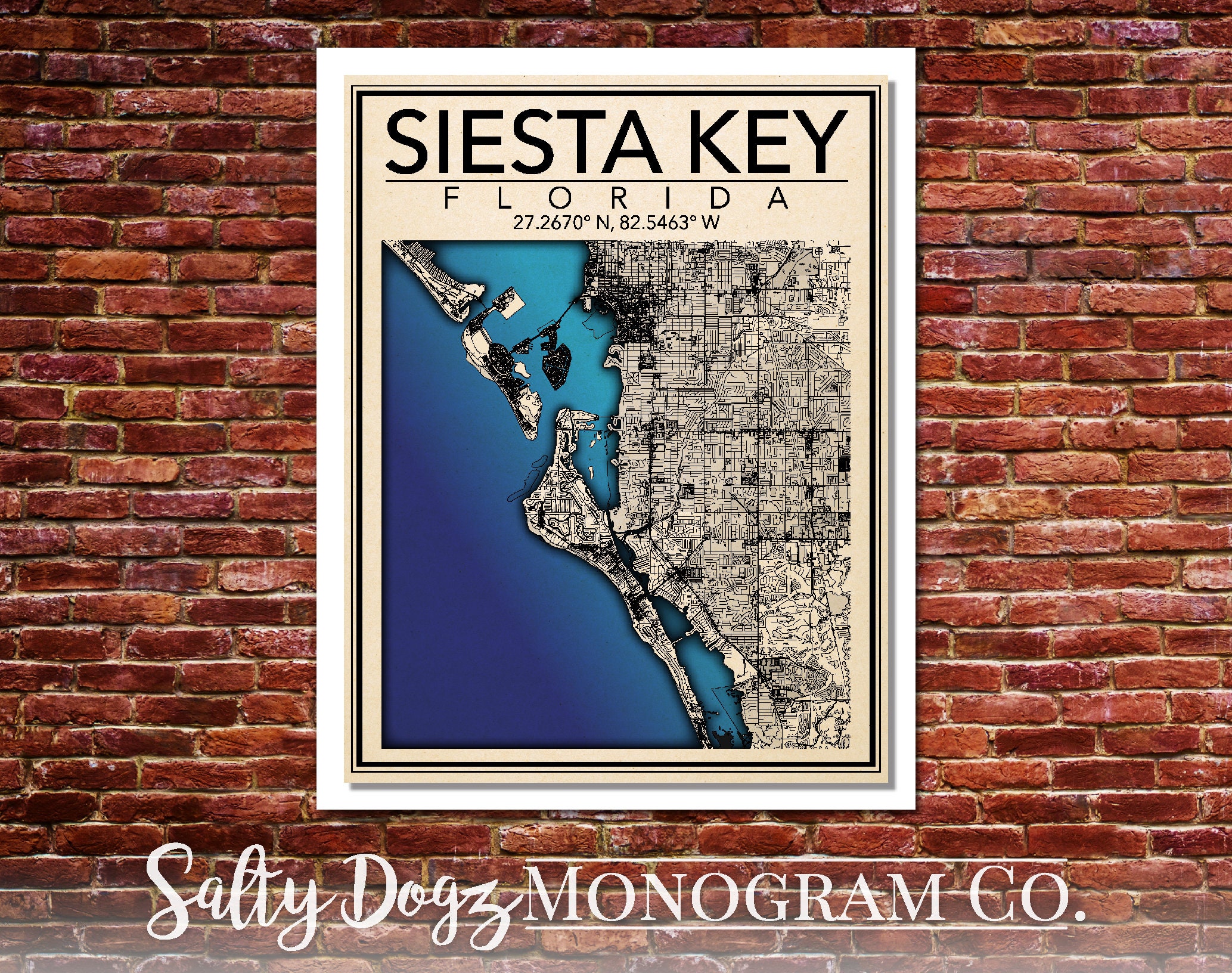 Wall Art Map Print of Siesta Key Florida - Etsy UK