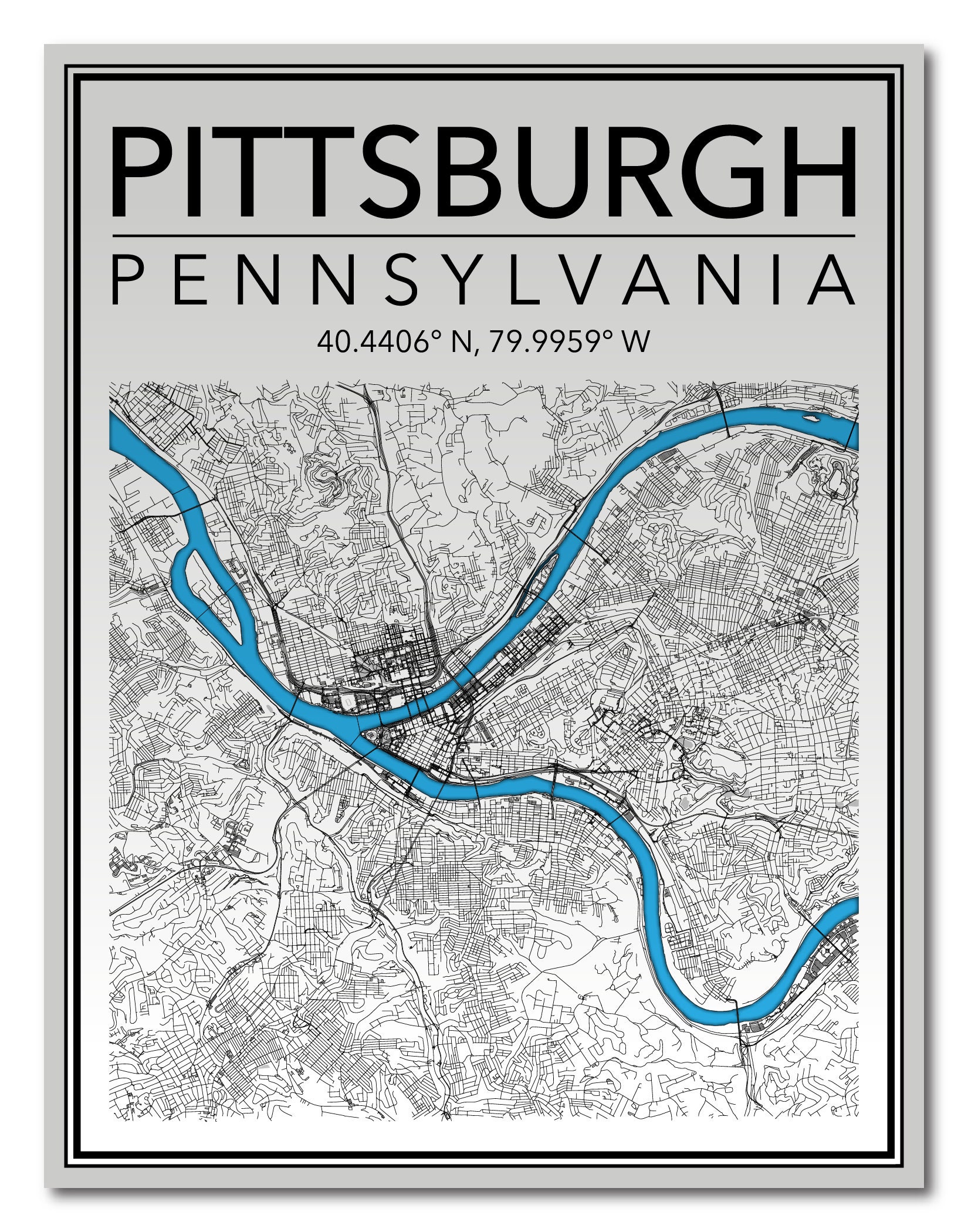 Wall Art Map Print Pittsburgh, Pennsylvania!! - Etsy