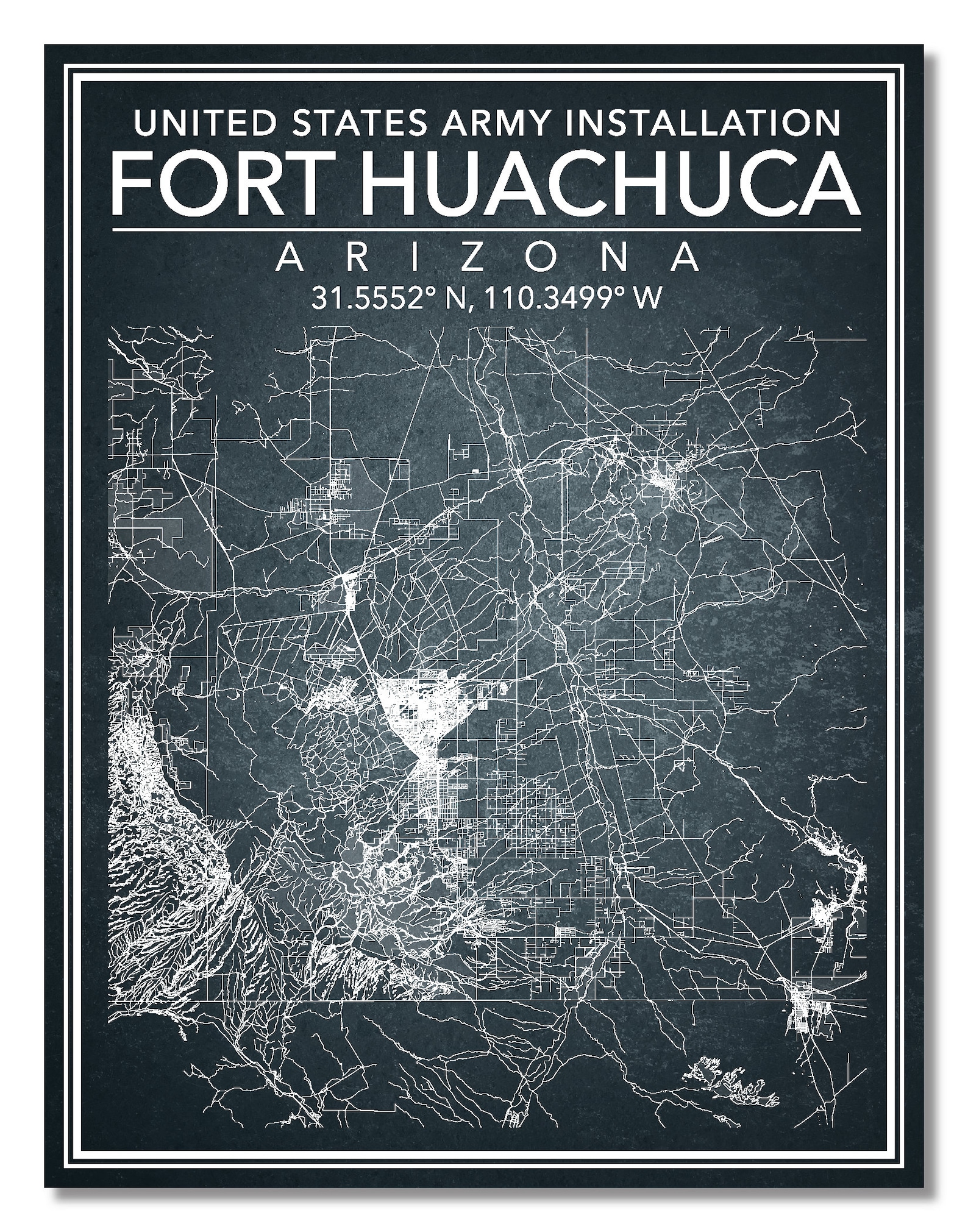 Wall Art Map Print of Army Base Fort Huachuca Arizona | Etsy