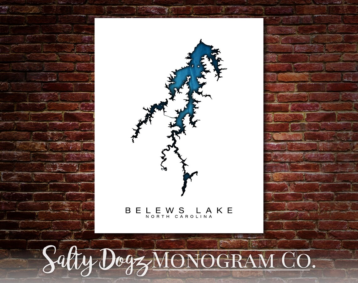 Wall Art Map Print of Belews Lake North Carolina | Etsy
