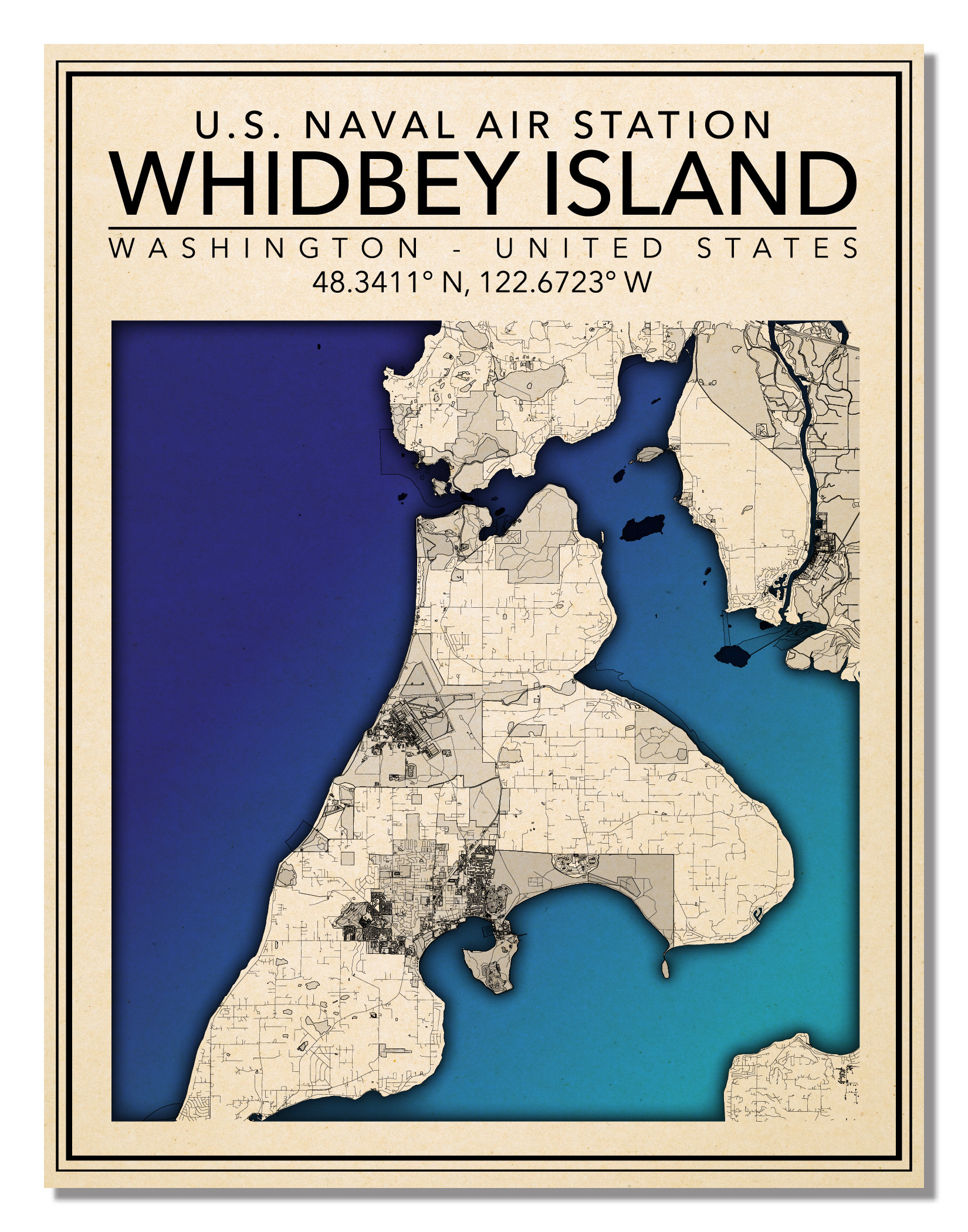Wall Art Map Print of Naval Air Station Whidbey Island - Etsy UK