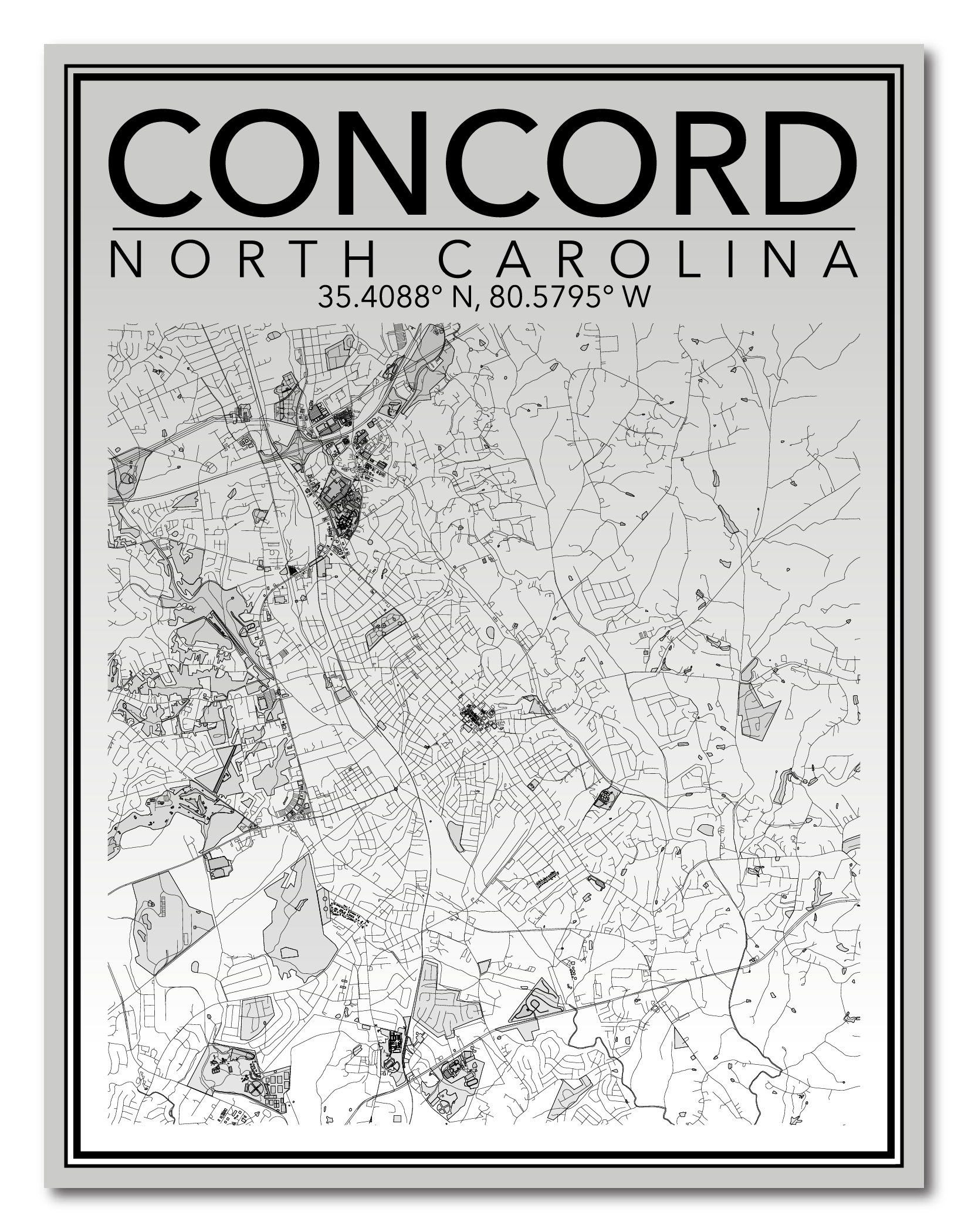 Wall Art Map Print of Concord North Carolina - Etsy