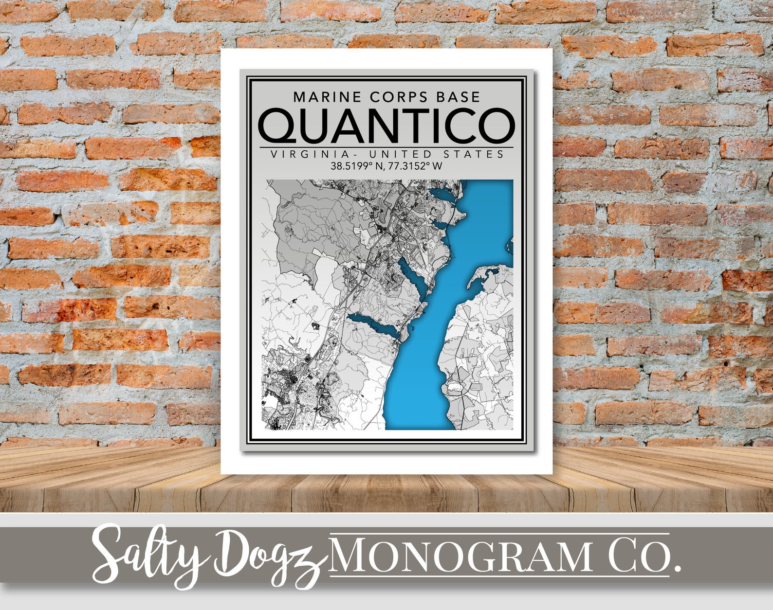 Wall Art Map United States Marine Corps Base Quantico | Etsy