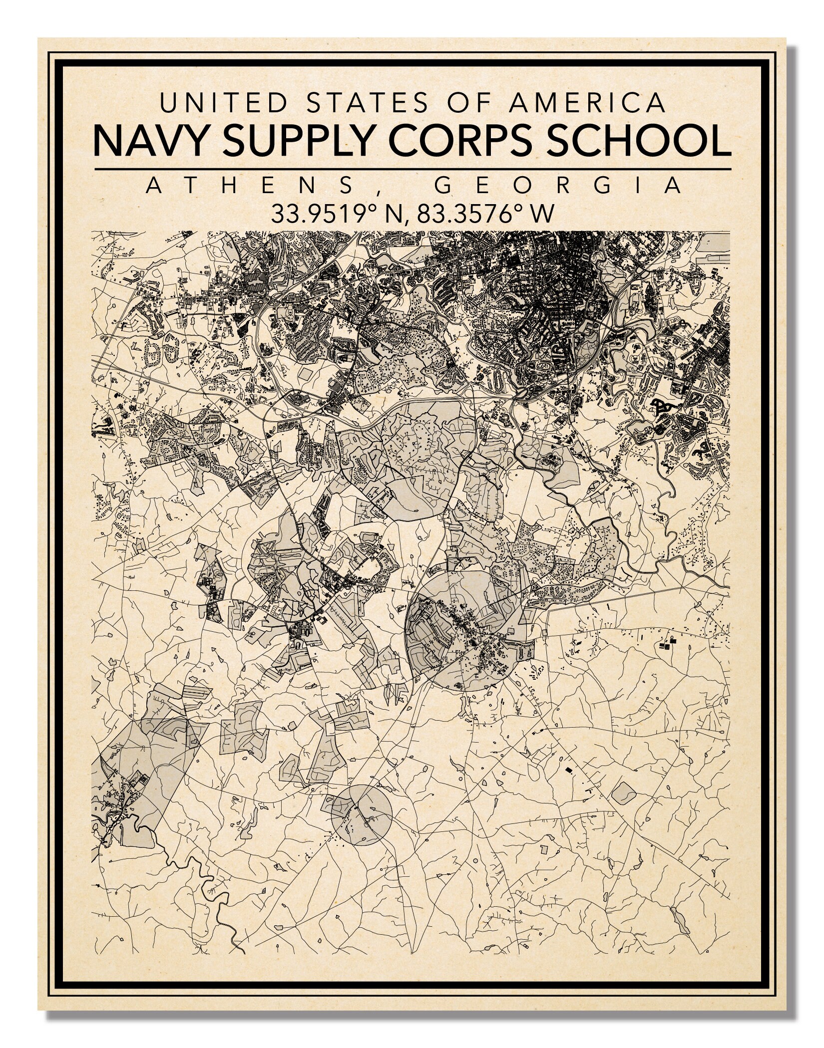 Wall Art Map Print of Navy Supply Corps School (NSCS) Athens, Georgia ...