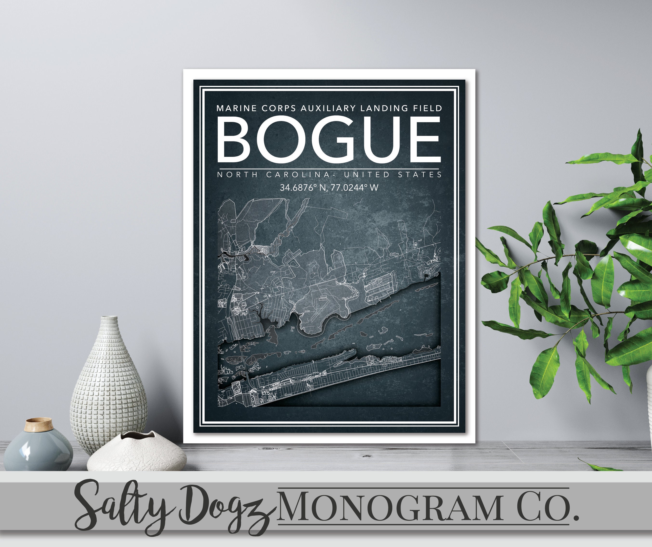 Wall Art Map Marine Corps Auxiliary Landing Field Bogue | Etsy