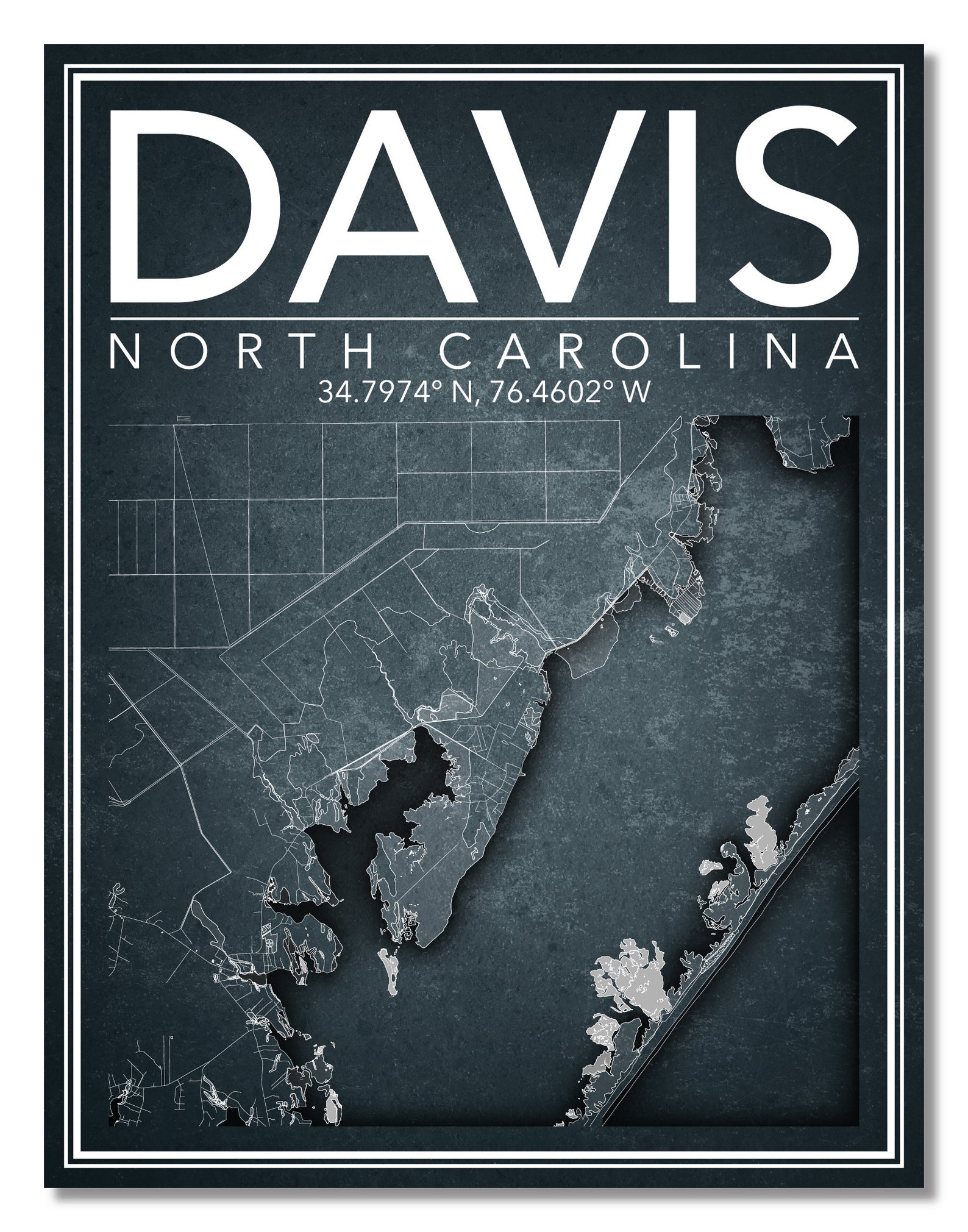 Wall Art Map Print of Davis North Carolina - Etsy