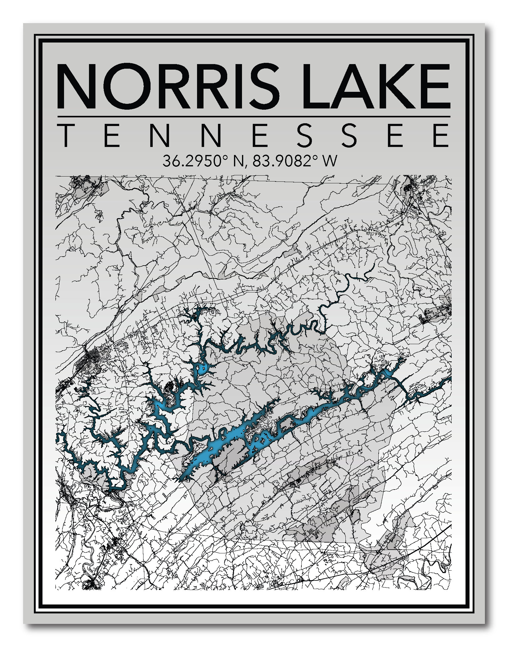 Wall Art Map Print of Norris Lake Tennessee - Etsy