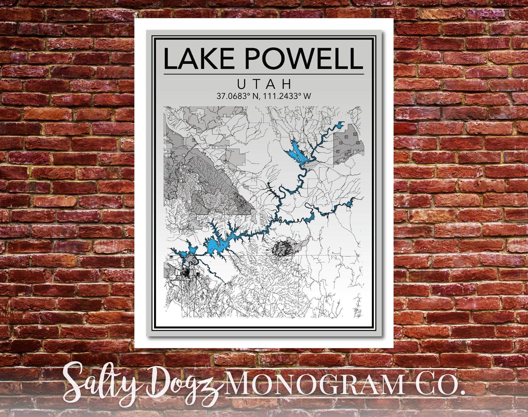 Wall Art Map Print of Lake Powell Utah | Etsy
