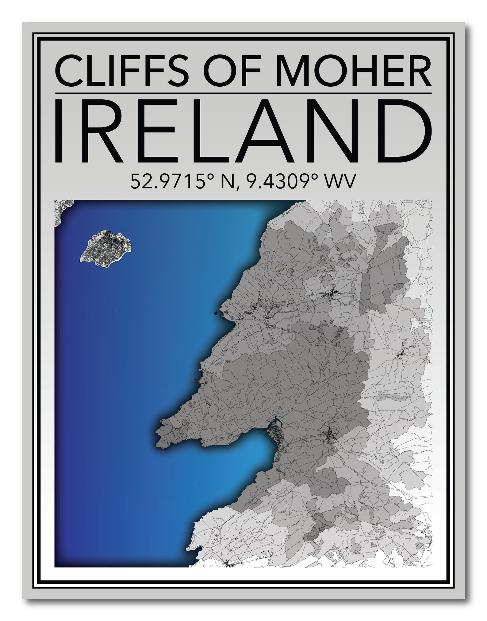Wall Art Map Print of Cliffs of Moher, Ireland!!! - Etsy