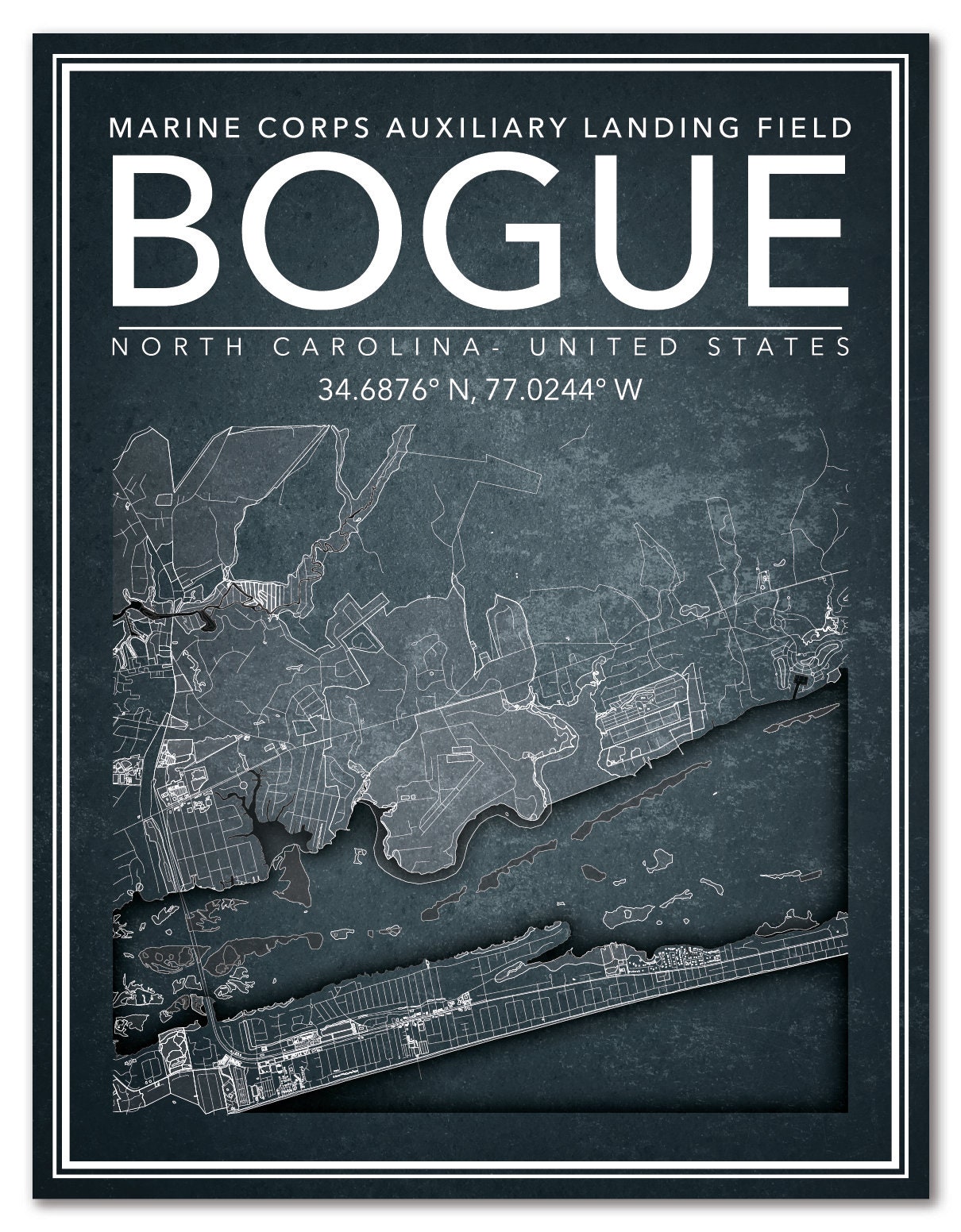 Wall Art Map Marine Corps Auxiliary Landing Field Bogue | Etsy