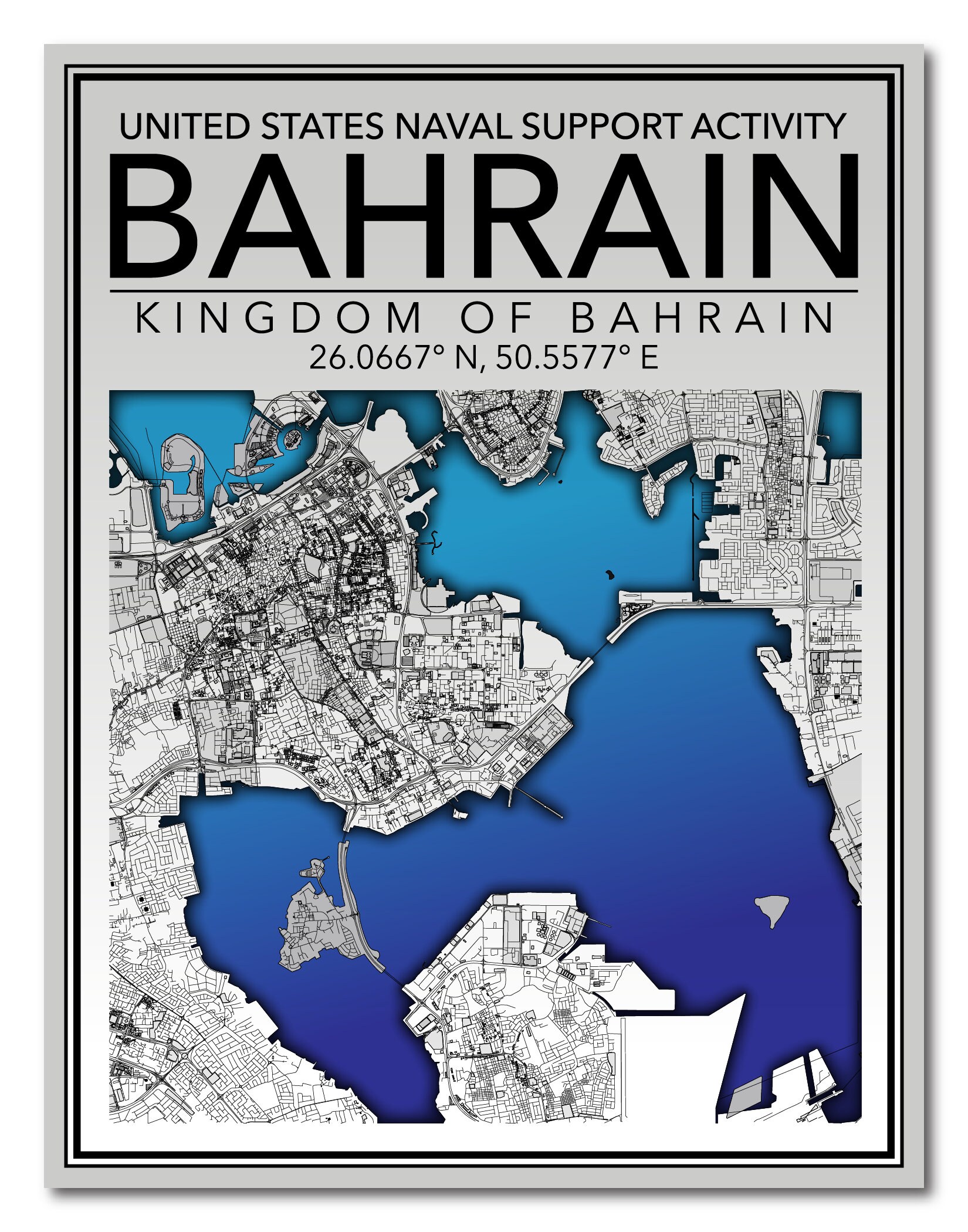 Wall Art Map of United States Naval Facility Bahrain. - Etsy