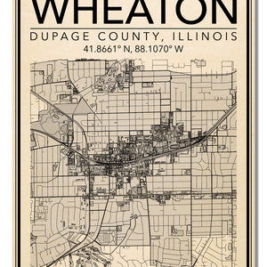 Wall Art Map Print of Wheaton, Dupage County, Illinois, United States ...