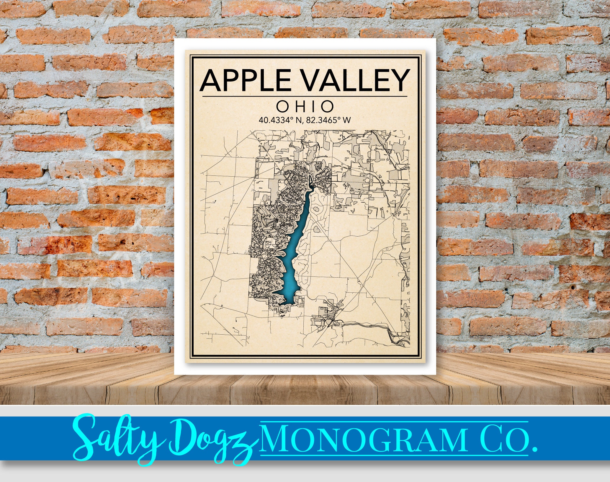 Wall Art Map Apple Valley Ohio - Etsy