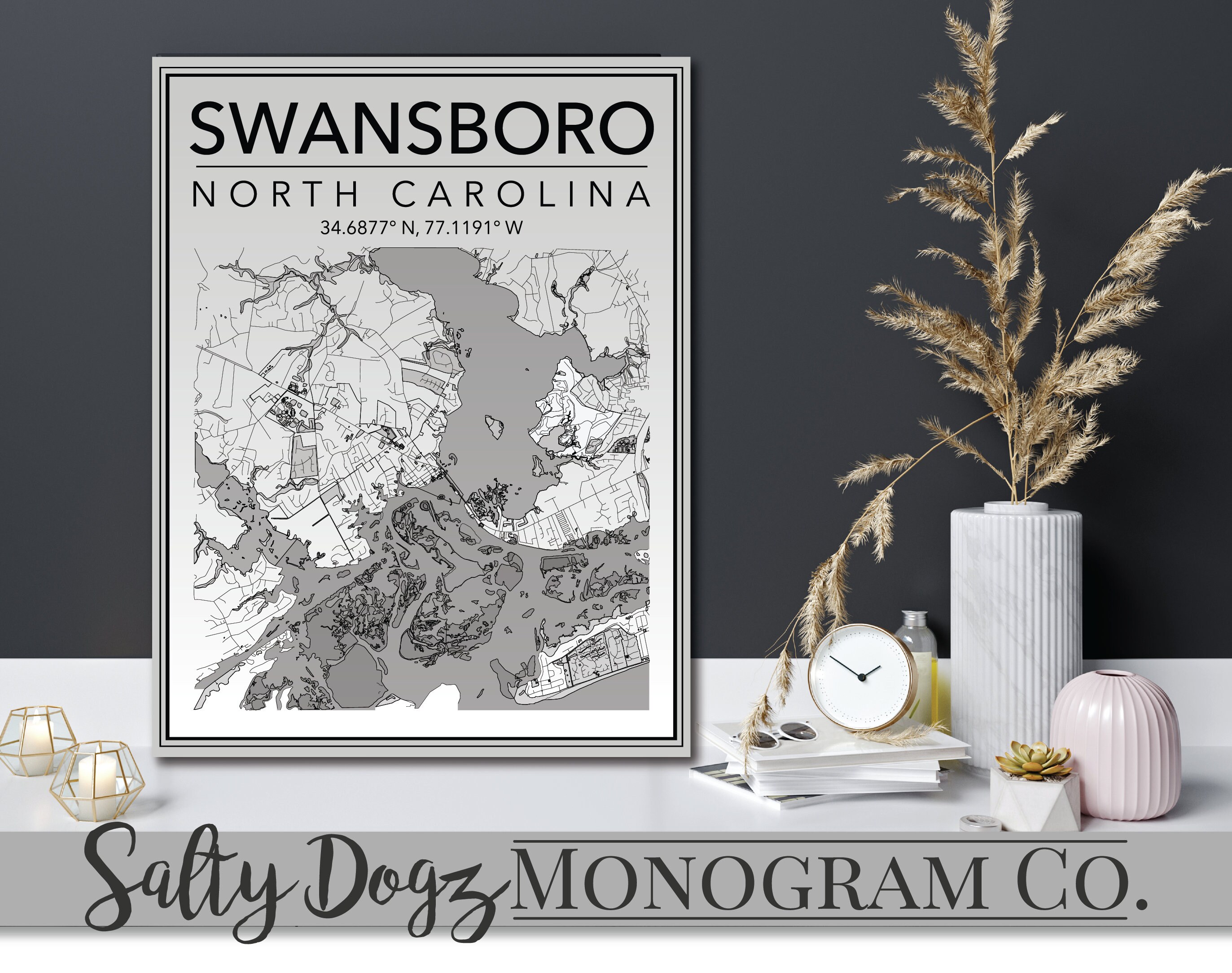 Wall Art Map Print Swansboro, NC - Etsy