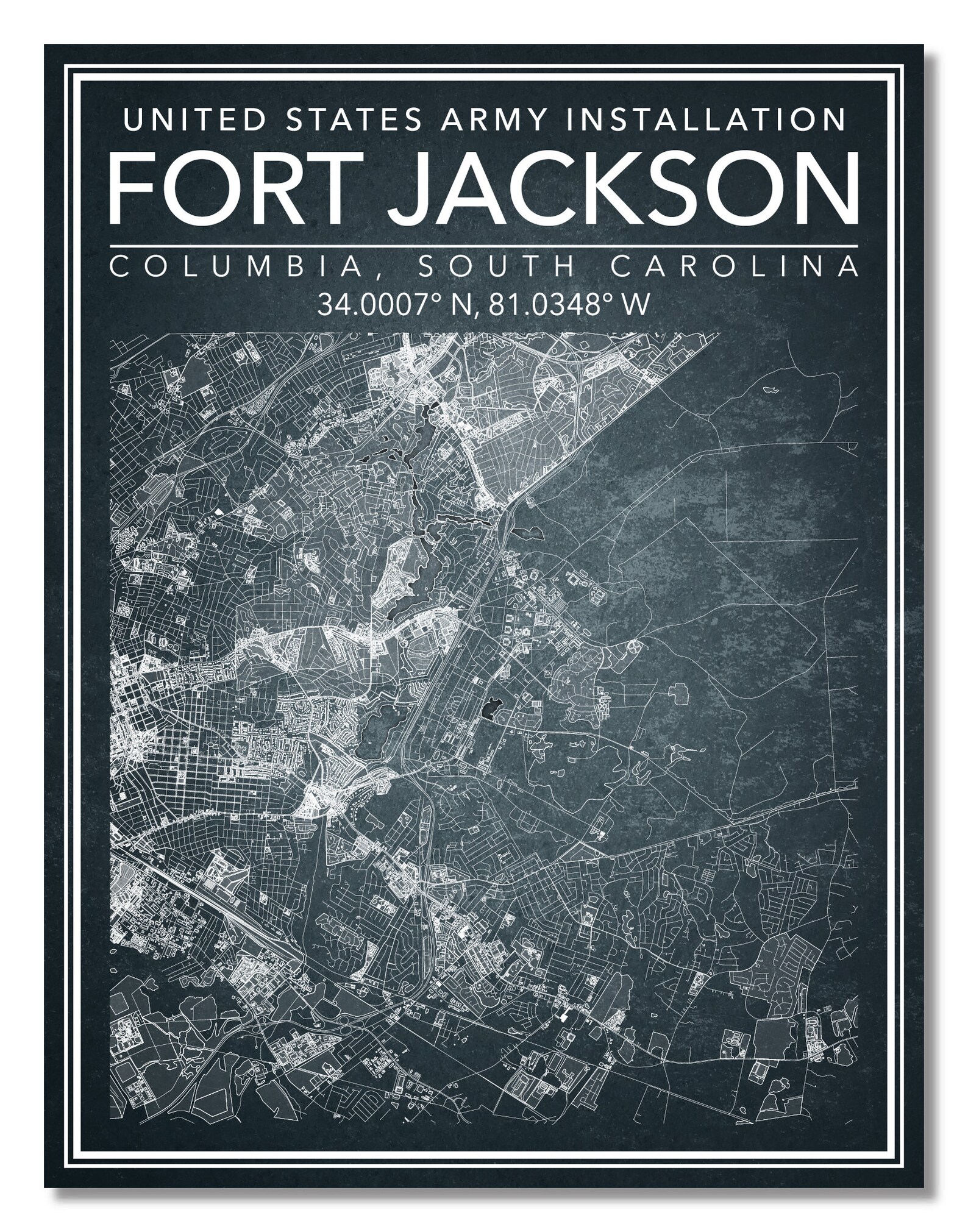 Wall Art Map Print of United States Army Fort Jackson, South Carolina ...