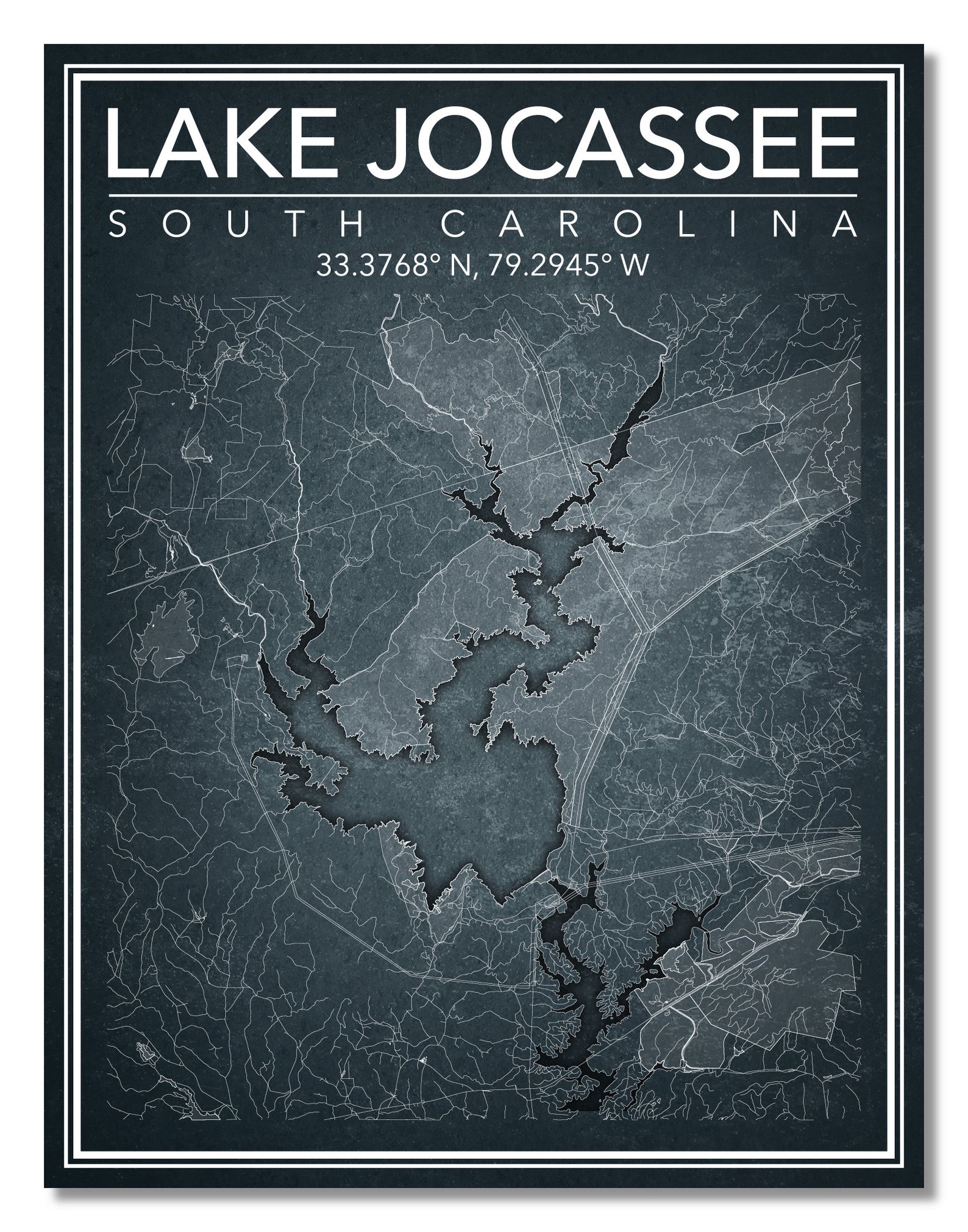 Wall Art Map Print Of Lake Jocassee South Carolina Etsy