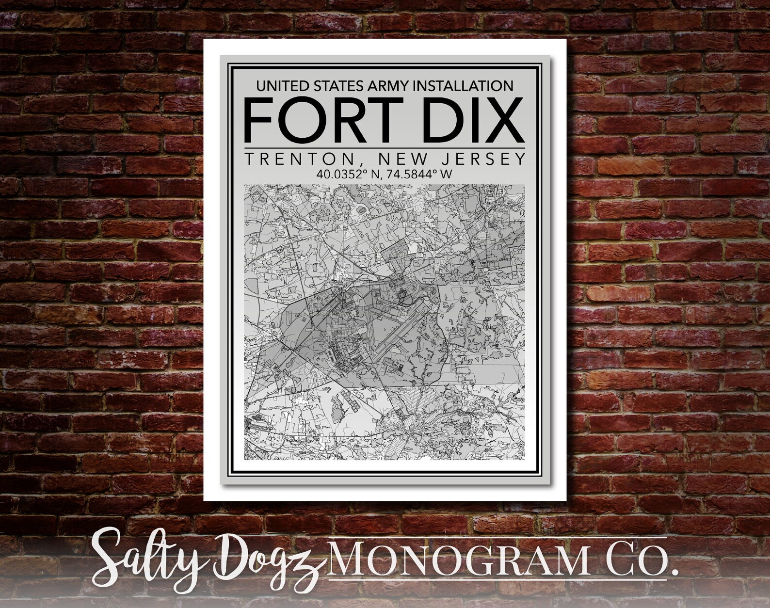 Wall Art Map Print of Fort Dix, New Jersey-joint Base Mcguire–dix ...