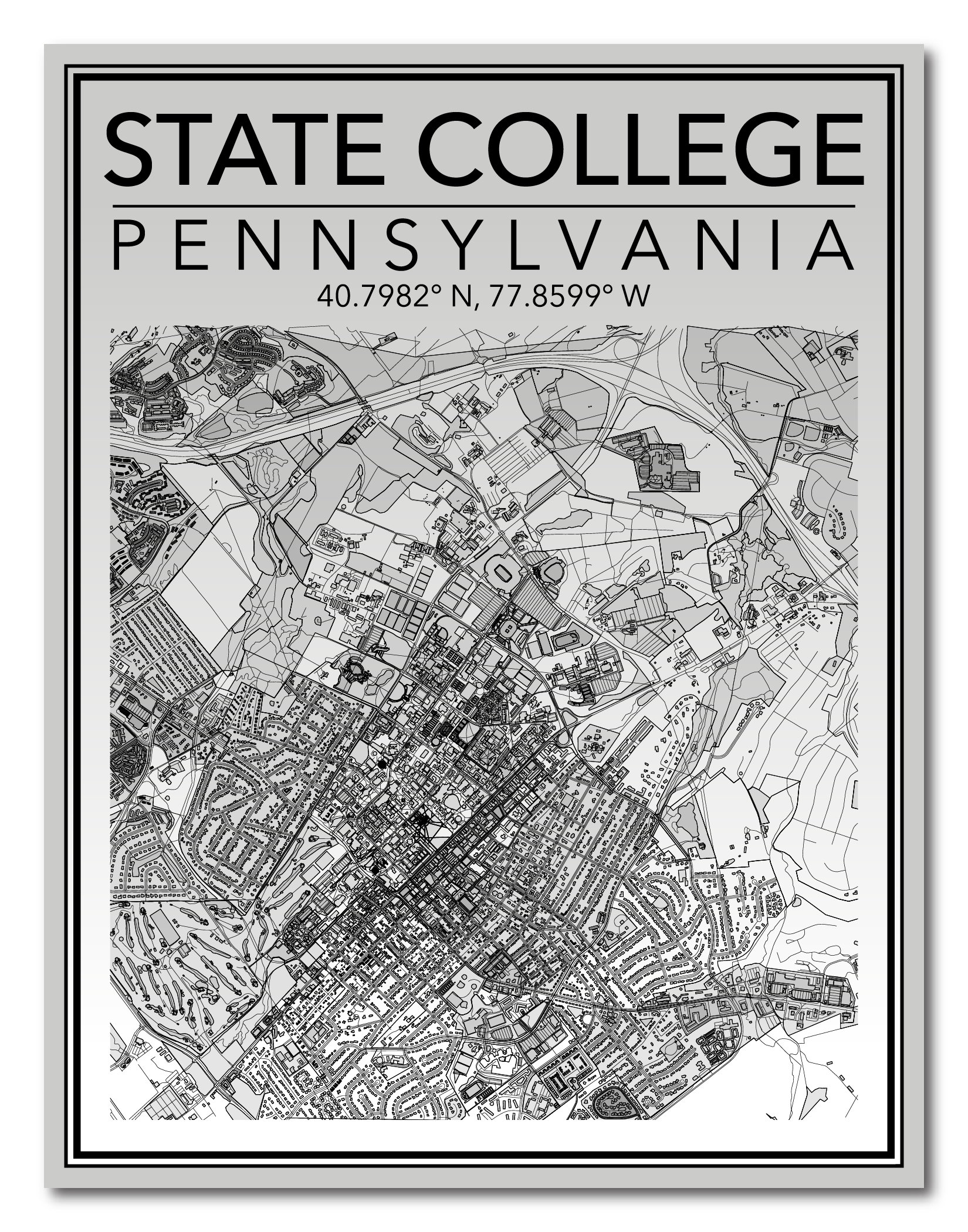 Wall Art Map State College Pennsylvania - Etsy