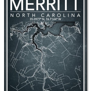 Wall Art Map Print of Merritt, North Carolina! - Etsy