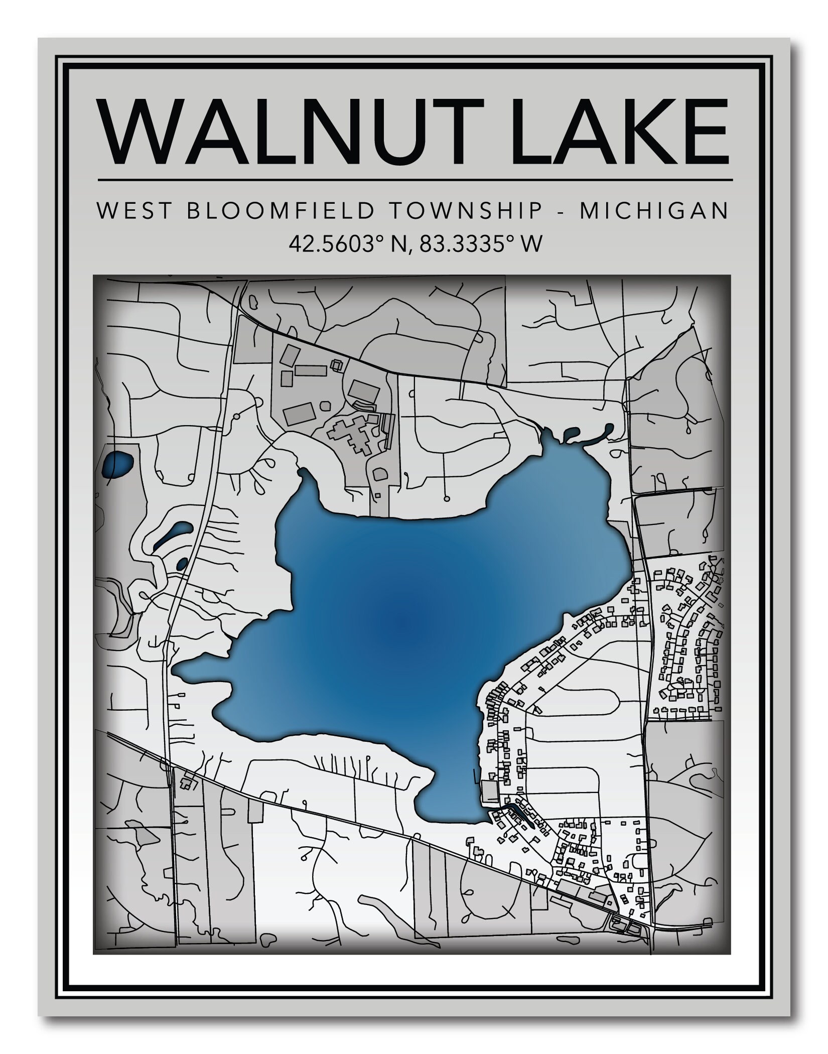Wall Art Map Print of Walnut Lake Michigan - Etsy