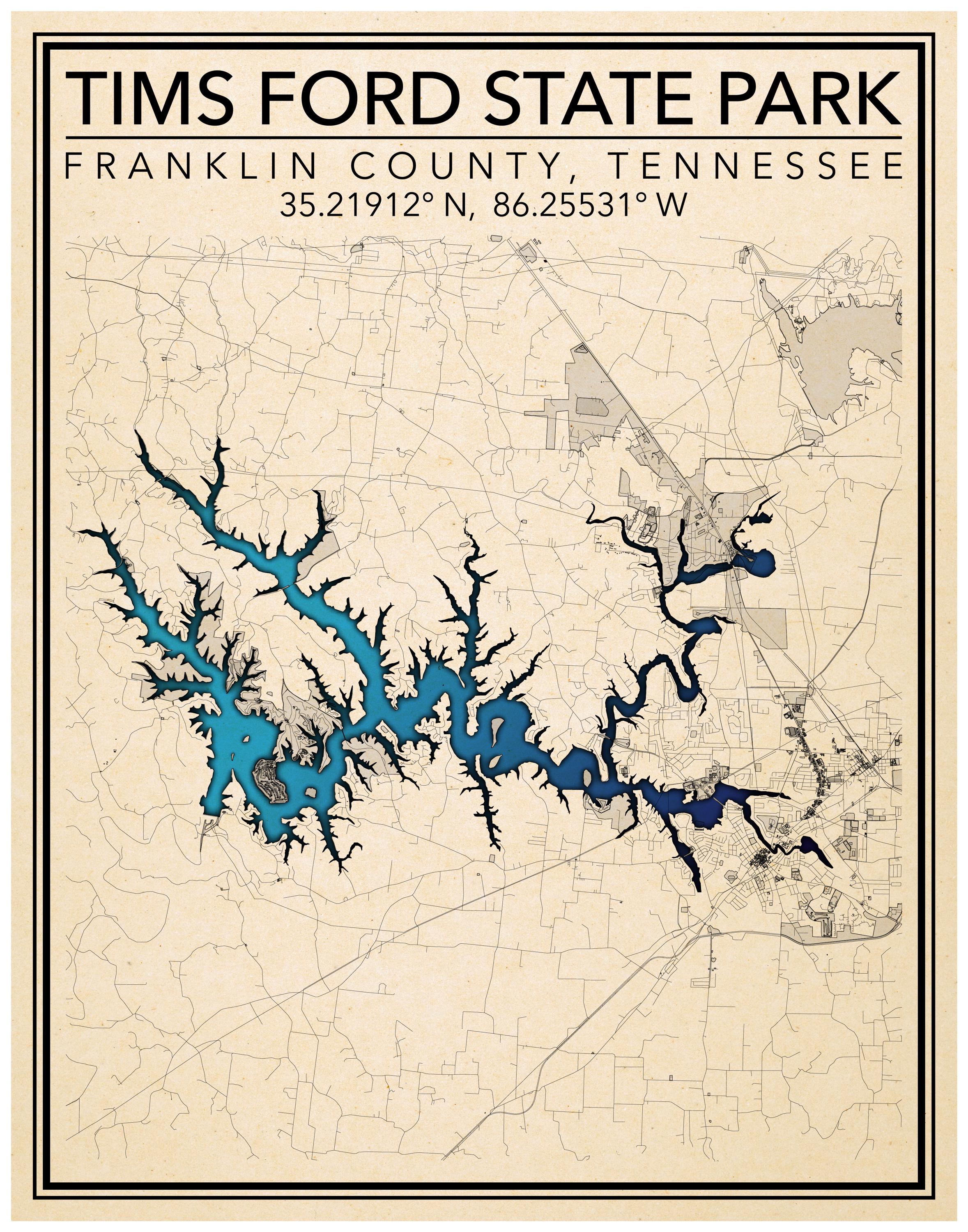 Wall Art Map Print of Tims Ford State Park, Tennessee!!! - Etsy