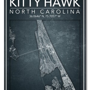 Wall Art Map Kitty Hawk, North Carolina!! - Etsy