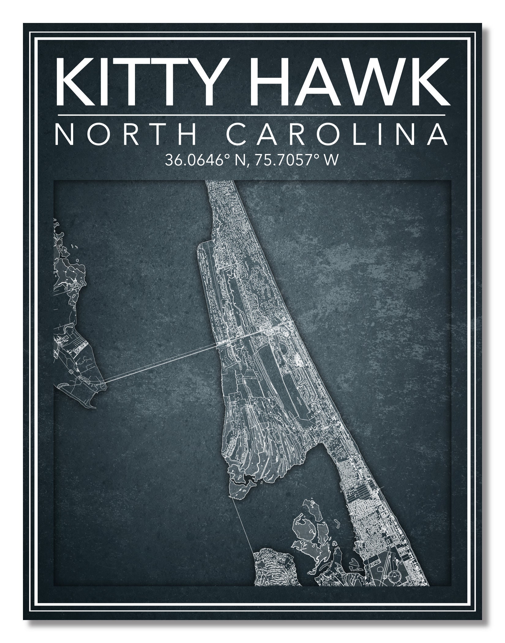 Wall Art Map Kitty Hawk North Carolina - Etsy