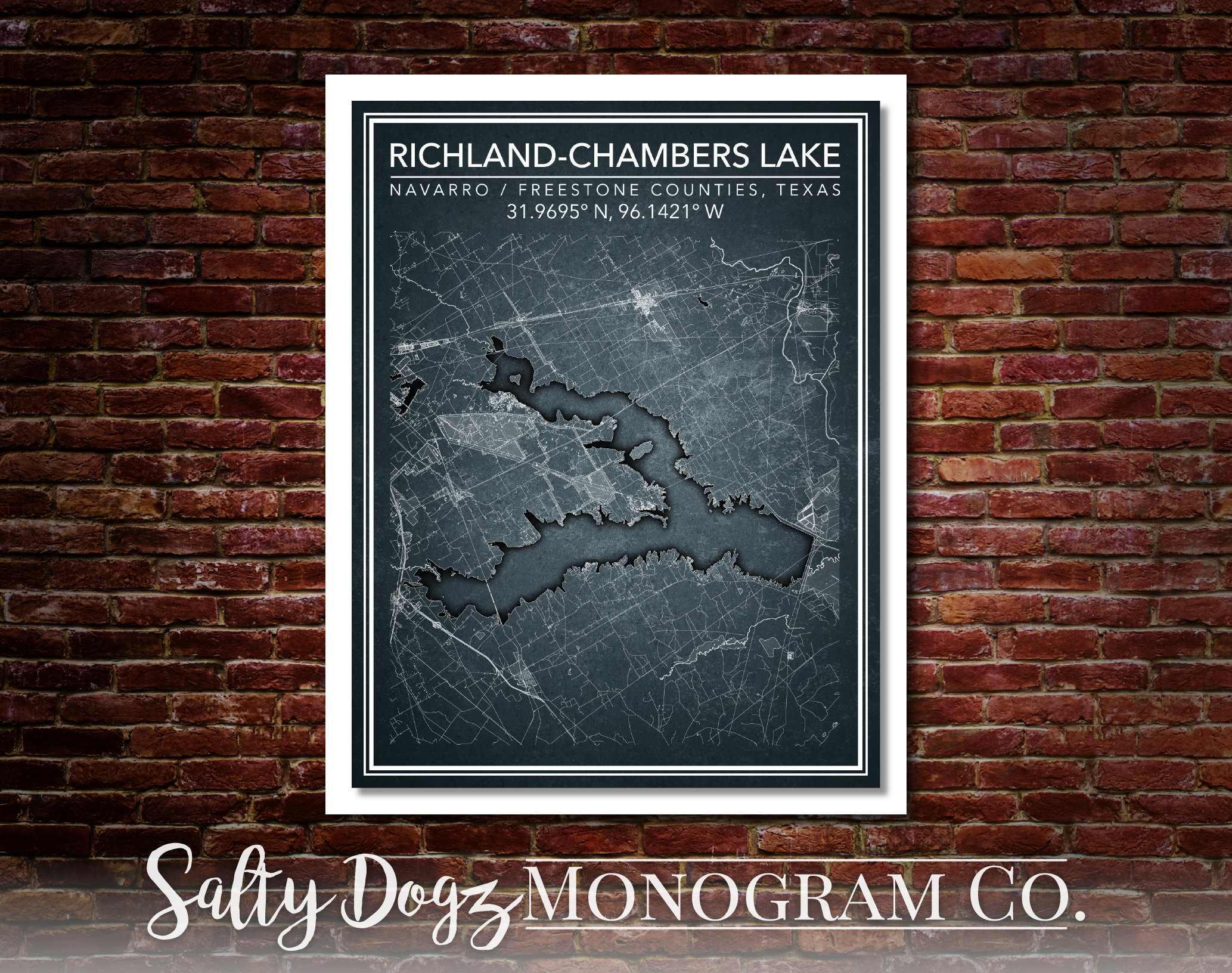 Wall Art Map Print of Richland-Chambers Reservoir Eureka | Etsy