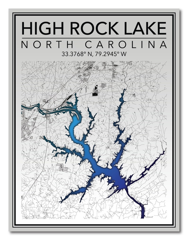 Wall Art Map Print of High Rock Lake North Carolina | Etsy