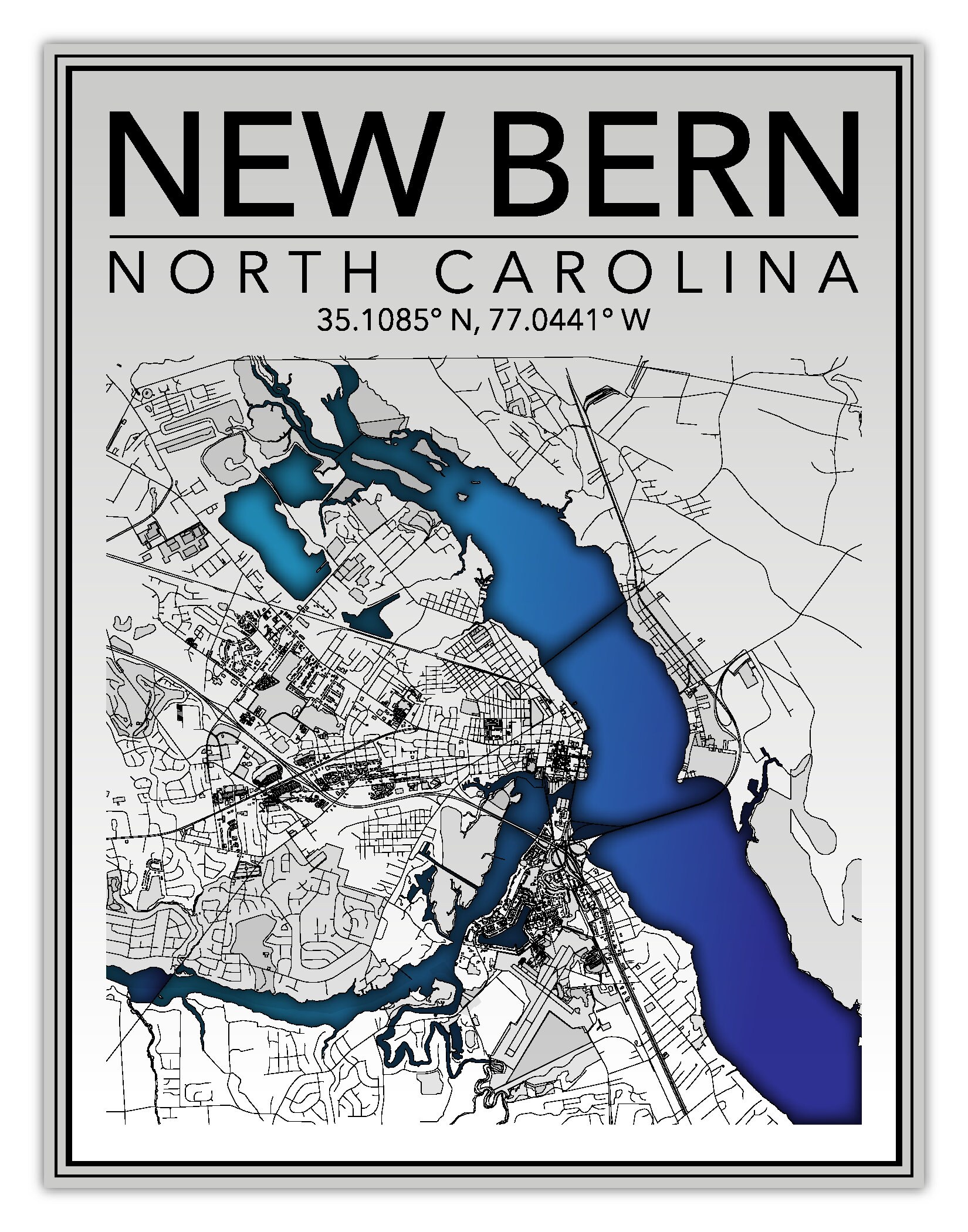 Wall Art Map Print New Bern North Carolina | Etsy