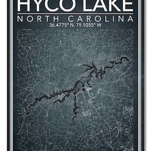 Wall Art Map Print of Hyco Lake North Carolina | Etsy