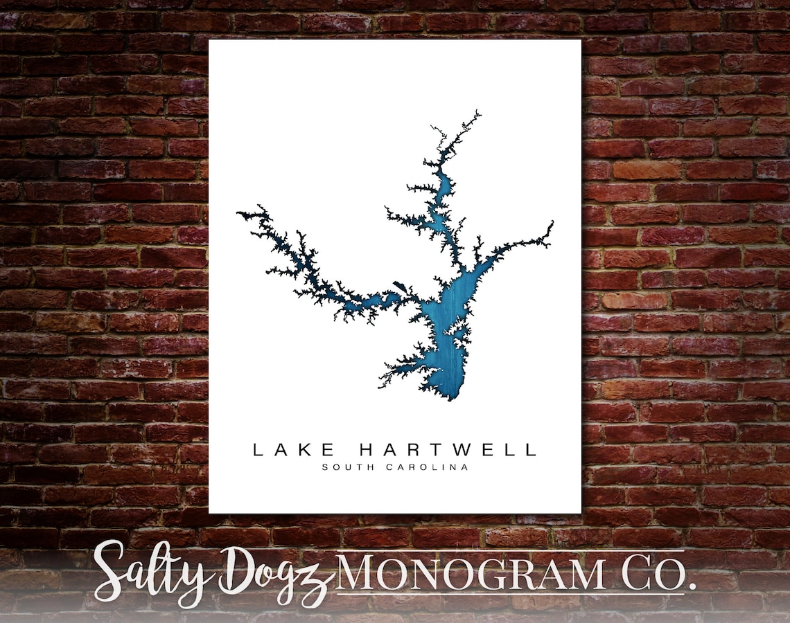 Wall Art Map Print of Lake Hartwell South Carolina - Etsy