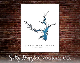 Wall Art Map Print of Lake Hartwell South Carolina - Etsy