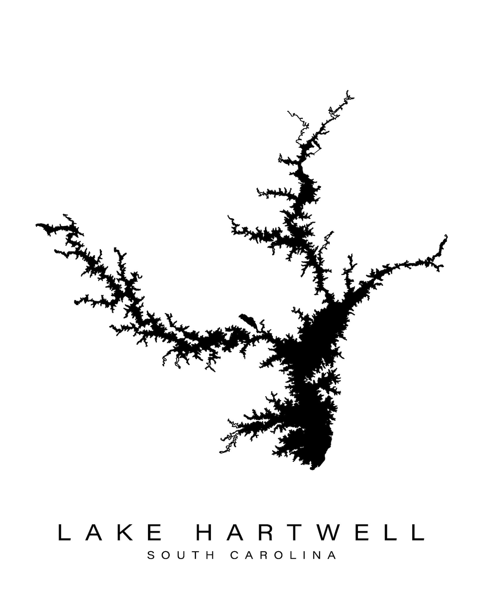 Wall Art Map Print of Lake Hartwell South Carolina - Etsy