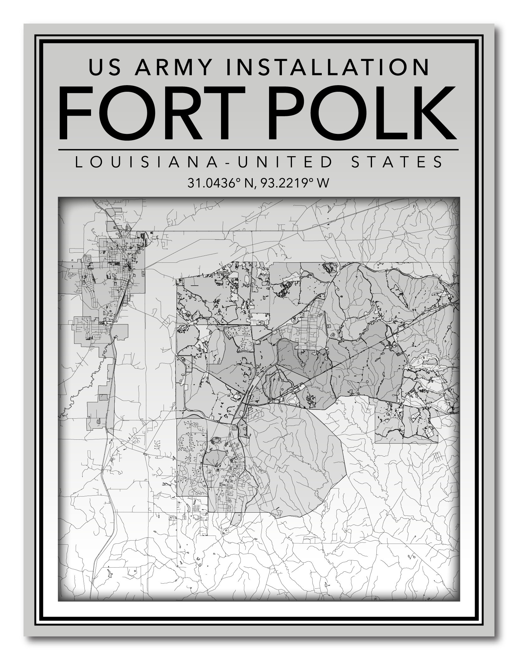 Wall Art Map of Fort Polk, Louisiana!!! - Etsy