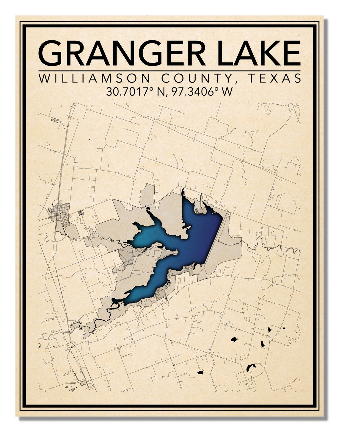 Wall Art Map Print of Granger Lake Williamson County Texas - Etsy