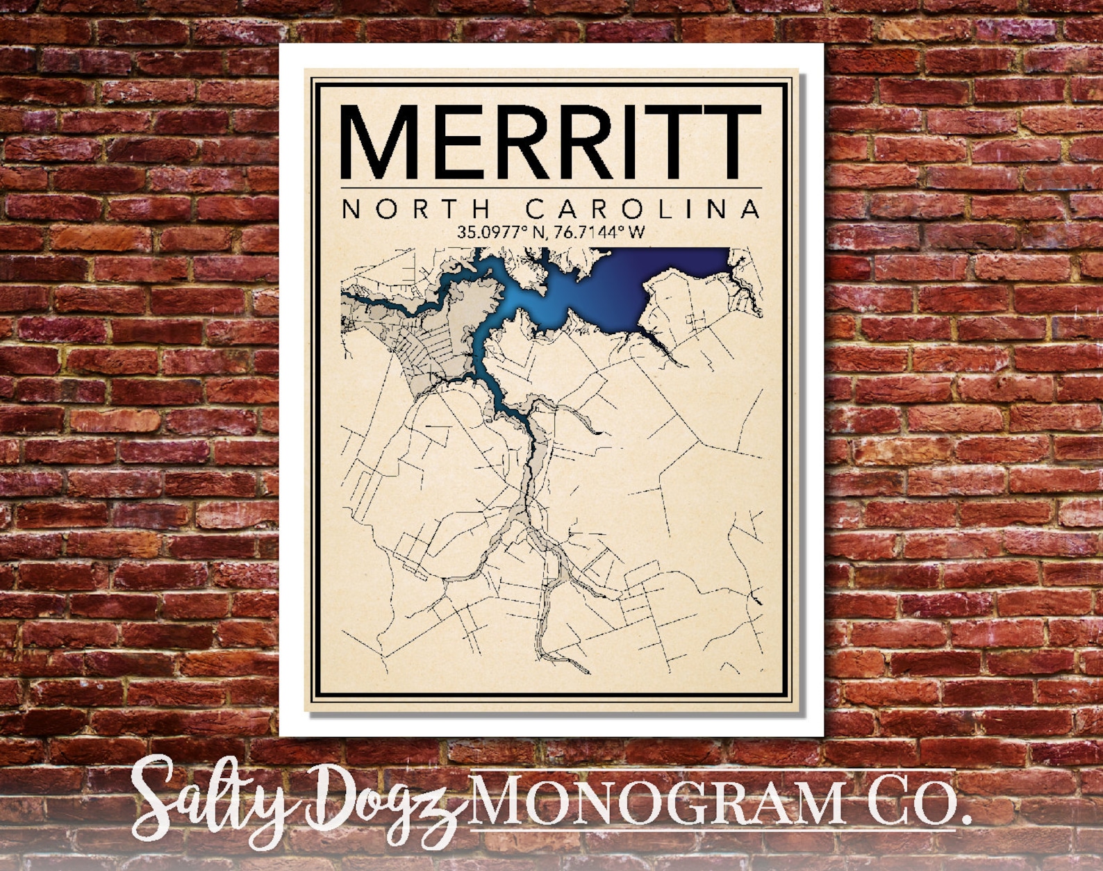 Wall Art Map Print of Merritt North Carolina - Etsy