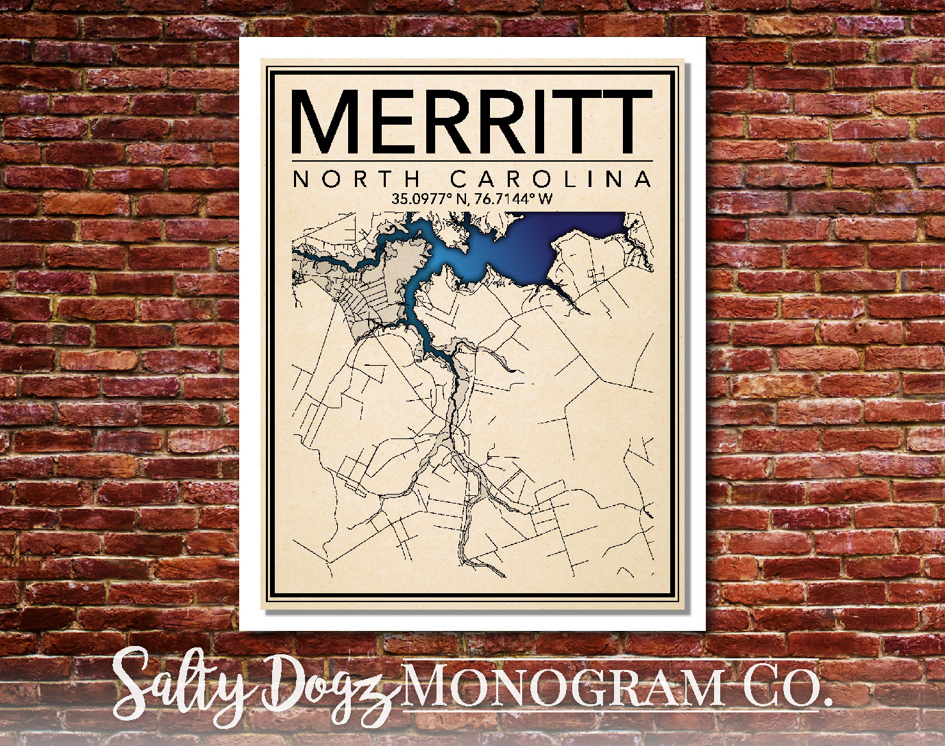 Wall Art Map Print of Merritt North Carolina - Etsy